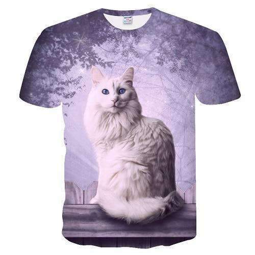 T-shirt chat blanc effet 3D | La boutique du Maine Coon